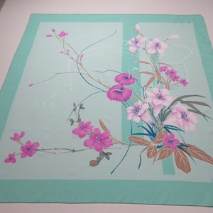 NORMA DORI Vintage Mint-green Floral Polyester Scarf, Pink Flowers ...
