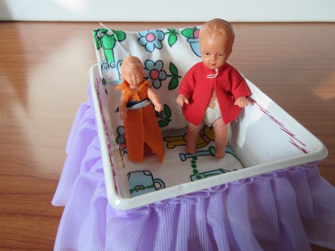 Cute Vintage 1960s German Rubber/plastic Baby Dolls-miniature in Crib ...