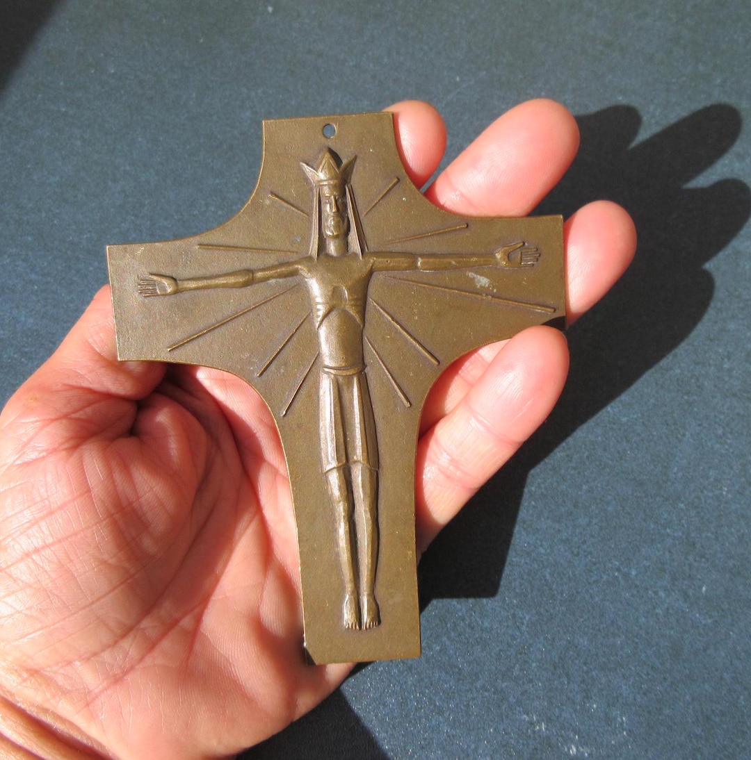 Vintage German 'ZUR KONFIRMATION' Solid Bronze Cross, Modernist Jesus ...