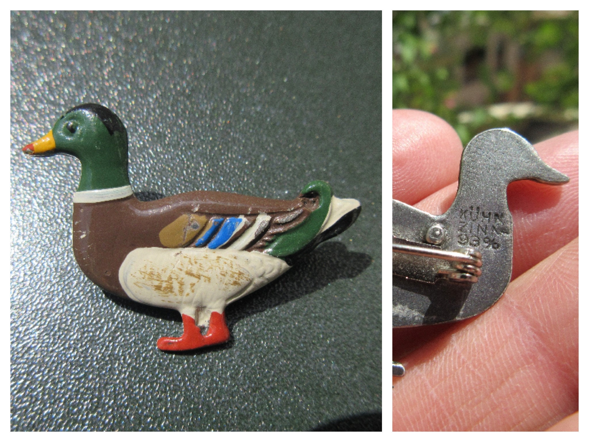 Vintage Kuhn Zinn Duck Pin Brooch: Hand-painted Pewter - Etsy