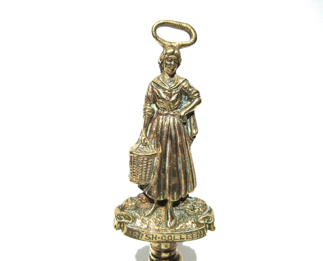 Vintage Irish Colleen Solid Bronze Table Bell • Enamel‑accented ...