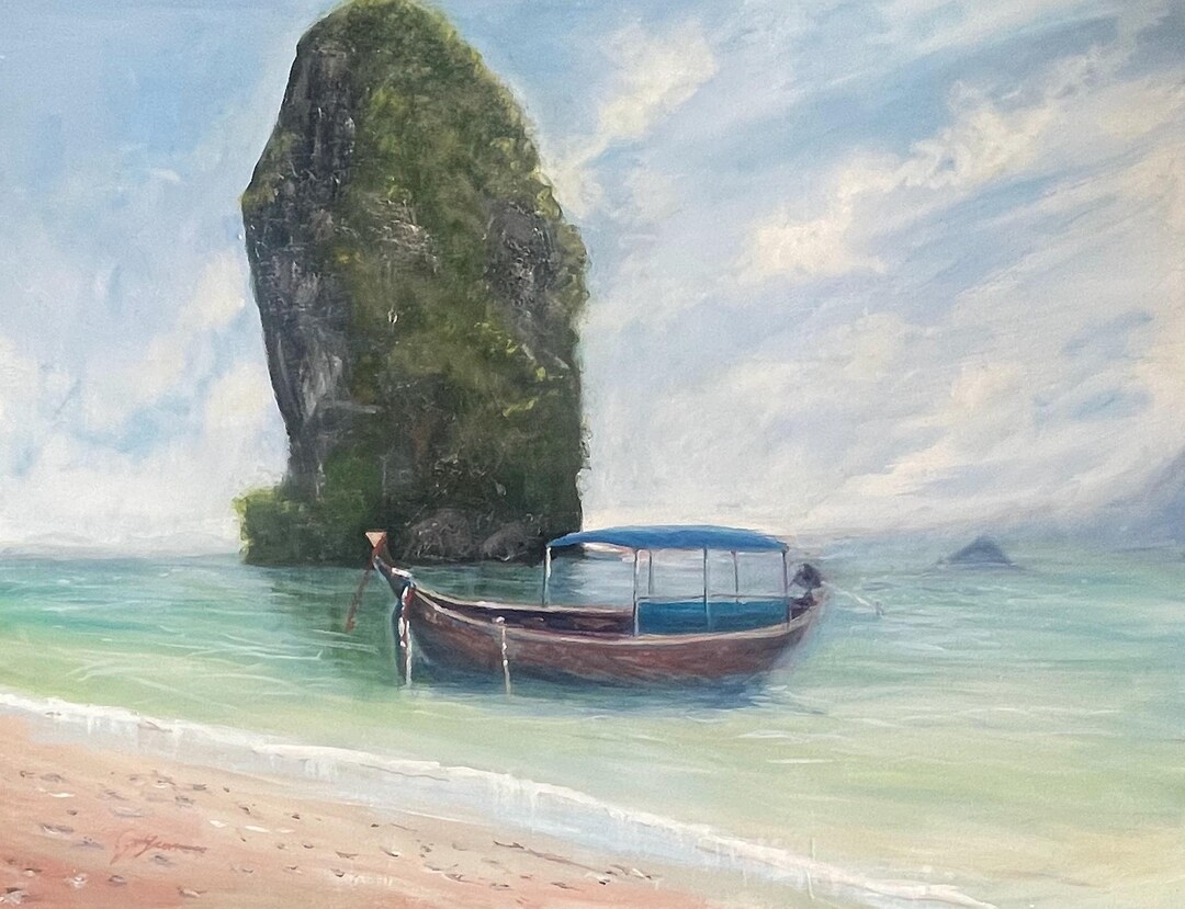 Poda Island Thailand Landscape Boat Painting Wall Art Original Acrylic ...