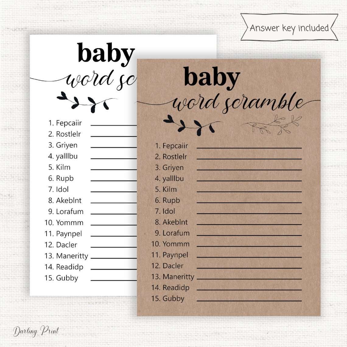 Baby Word Scramble Baby Shower Game, Printable Baby Word Puzzle, Gender ...