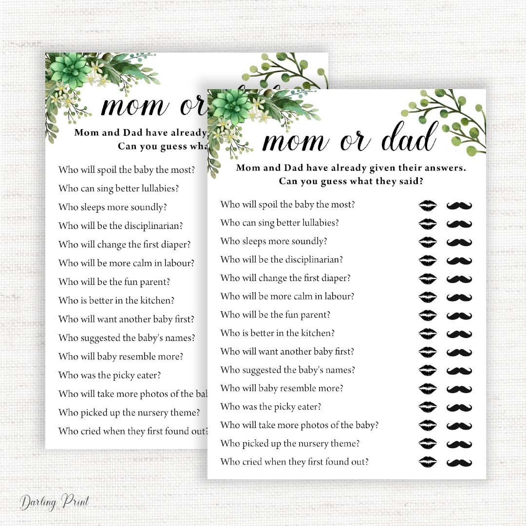 Mom or Dad Baby Shower Game, Guess Who Mom or Dad, Mommy or Daddy Game ...