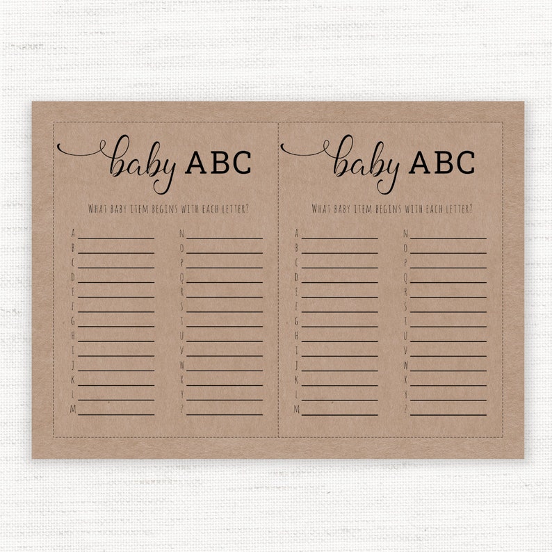 Baby Abc Game, a to Z Item Name Baby Shower Games, Baby Items Game ...