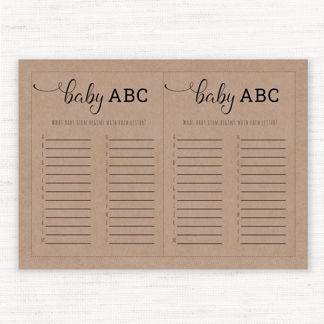 Baby Abc Game, a to Z Item Name Baby Shower Games, Baby Items Game ...