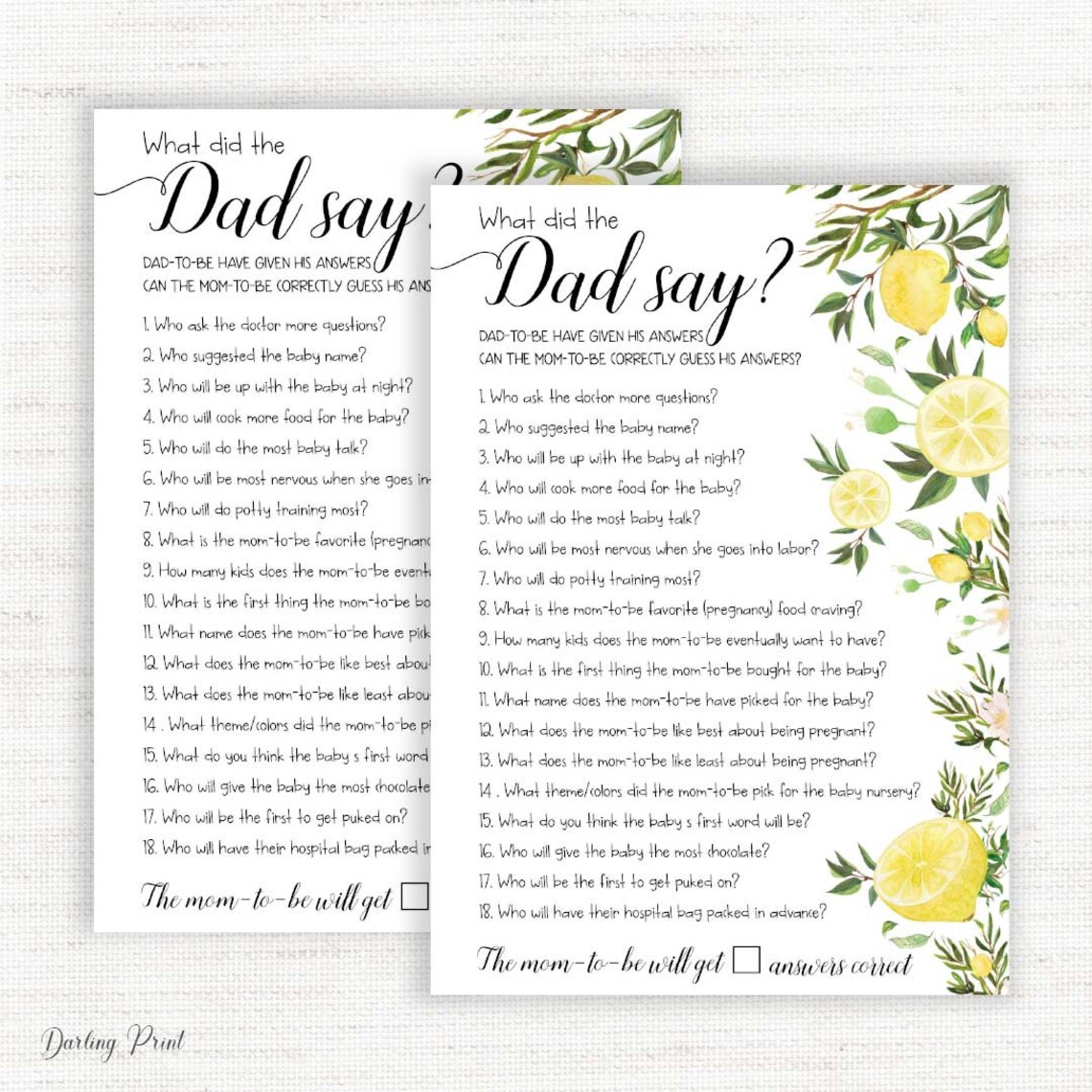 What Did the Dad Say, What Did the Daddy Say Baby Shower Game, Baby ...