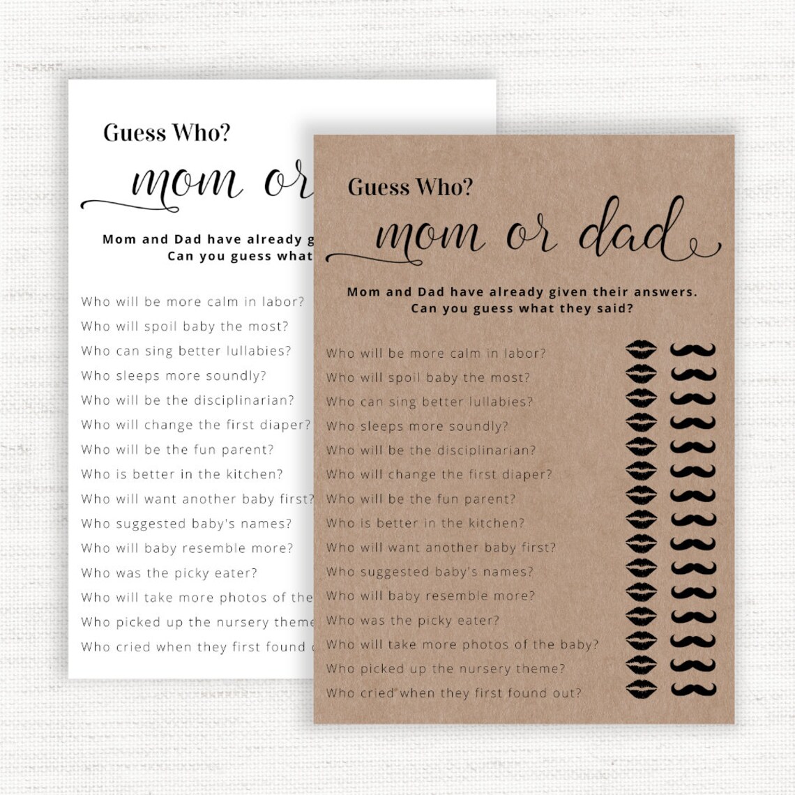 Guess Who Mom or Dad Baby Shower Game, Mommy or Daddy Baby Shower Games ...