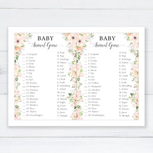 Baby Animal Games Baby Shower, Name That Baby Animal Shower, Pink Blush ...