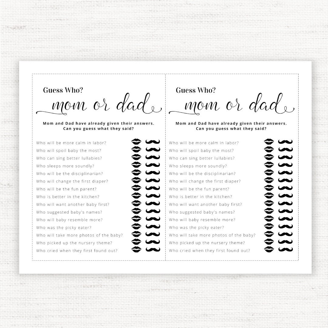 Guess Who Mom or Dad Baby Shower Game, Mommy or Daddy Baby Shower Games ...