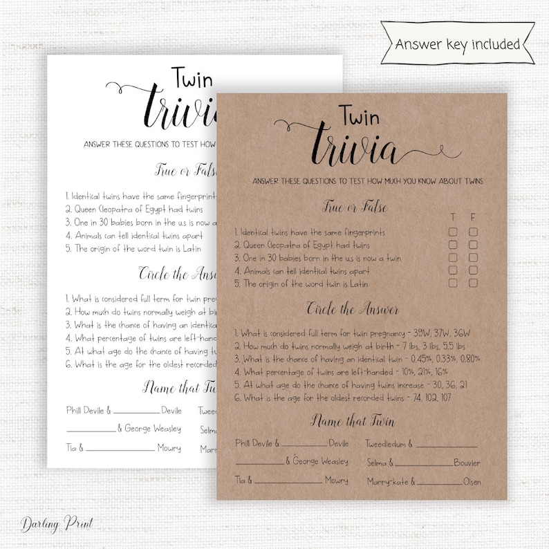 Twin Trivia Baby Shower Games, TRUE or FALSE- Twins Trivia Baby Shower ...