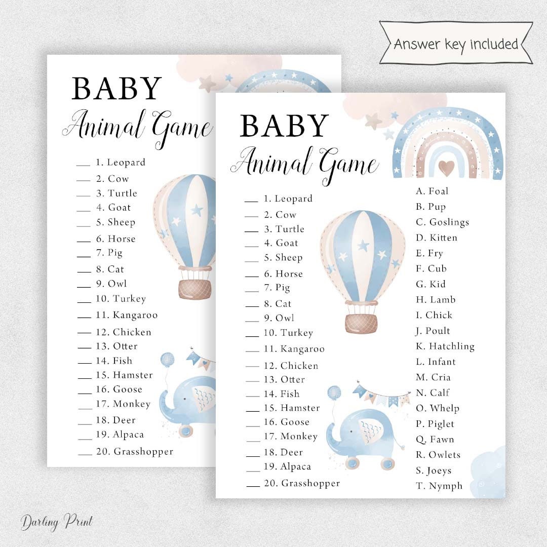 Baby Animal Game Baby Shower, Name That Baby Animal Shower Games, Guess ...