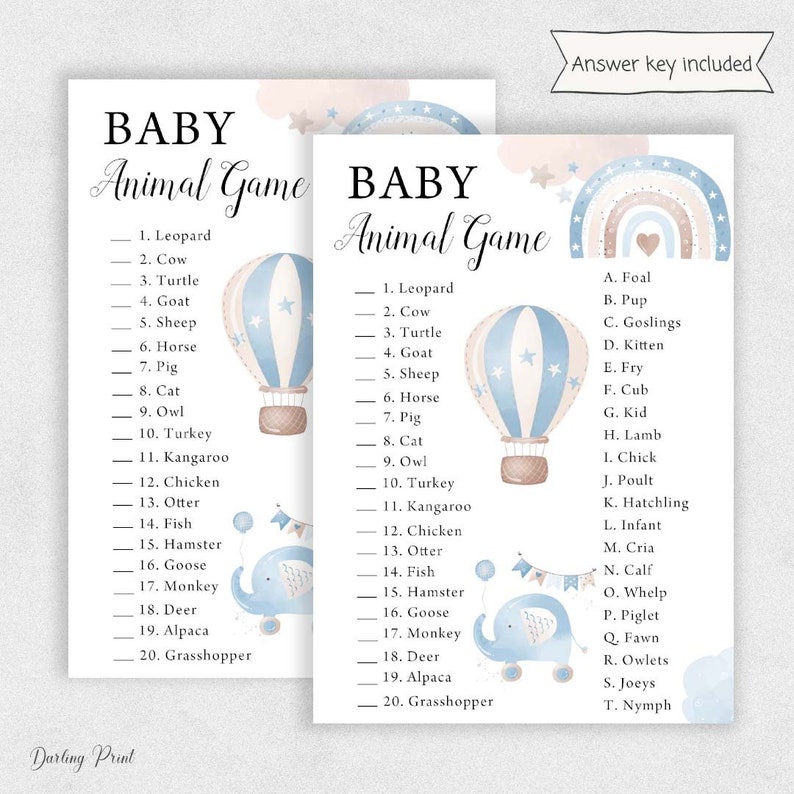Baby Animal Game Baby Shower, Name That Baby Animal Shower Games, Guess ...