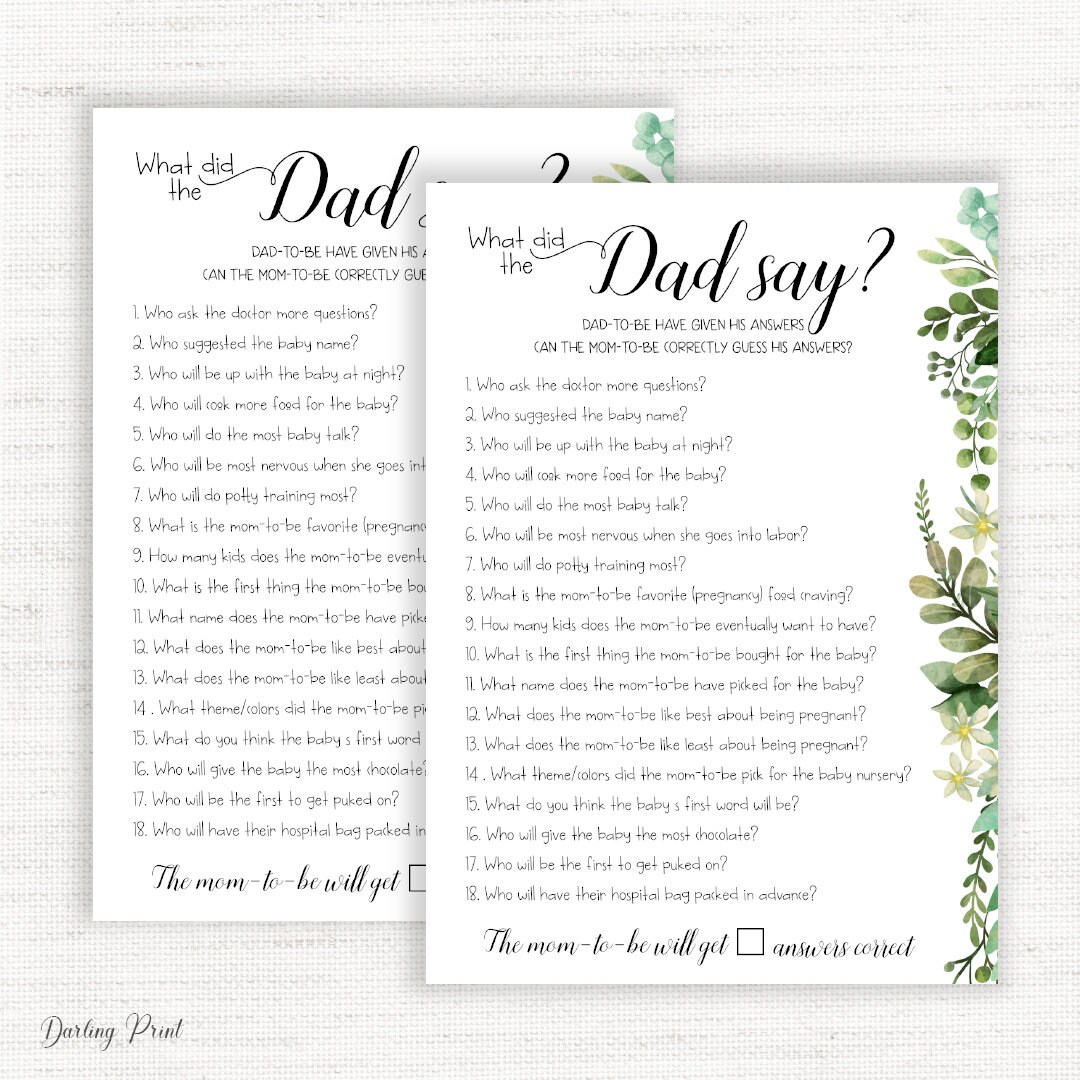 What Did the Dad Say, What Did the Daddy Say Baby Shower Game, Baby ...