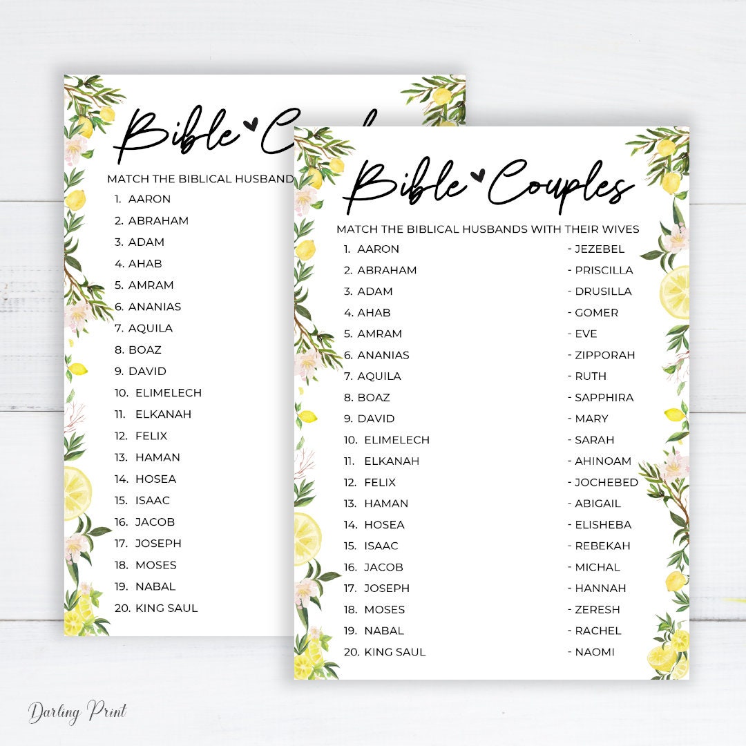 Biblical Couples Game, Bible Couples Quiz, Church Bridal Shower Games ...