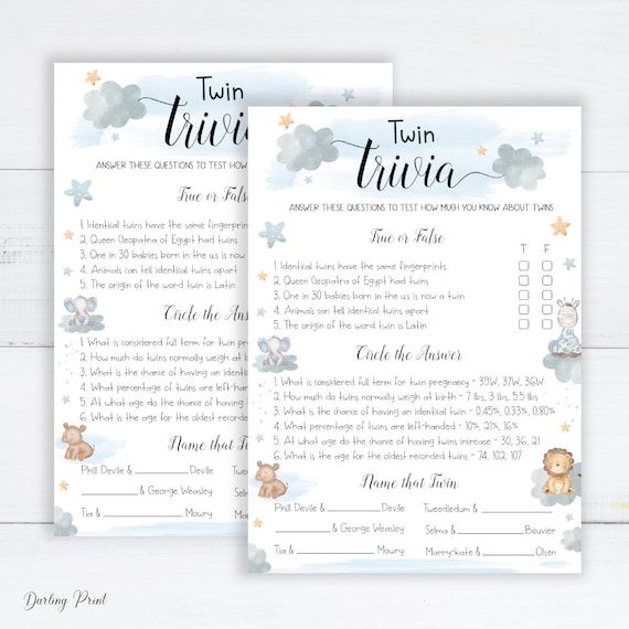 Twin Trivia Baby Shower Games TRUE or FALSE Twins Trivia - Etsy