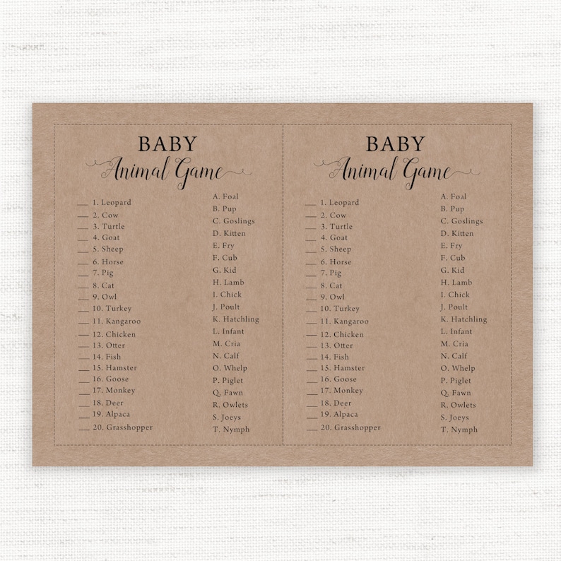 Baby Animal Game Baby Shower, Name That Baby Printable Baby Shower ...