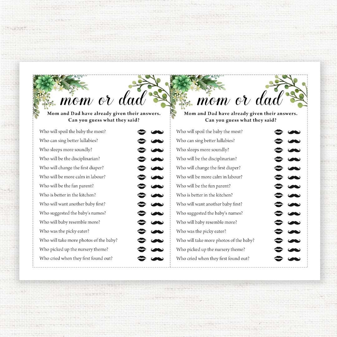 Mom or Dad Baby Shower Game, Guess Who Mom or Dad, Mommy or Daddy Game ...