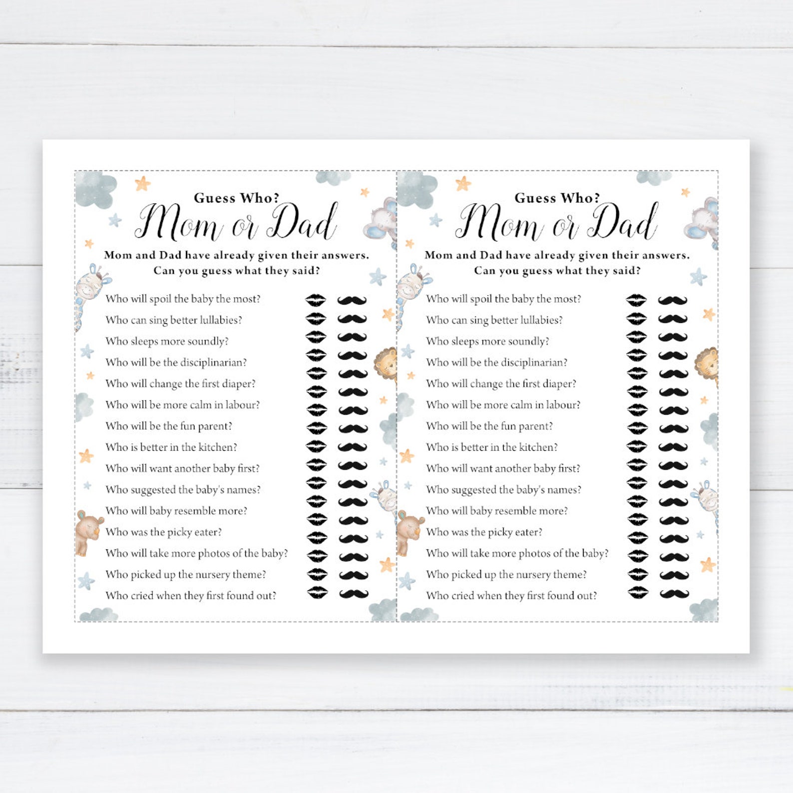 Mom or Dad Baby Shower Game, Guess Who Mom or Dad, Mommy or Daddy Game ...