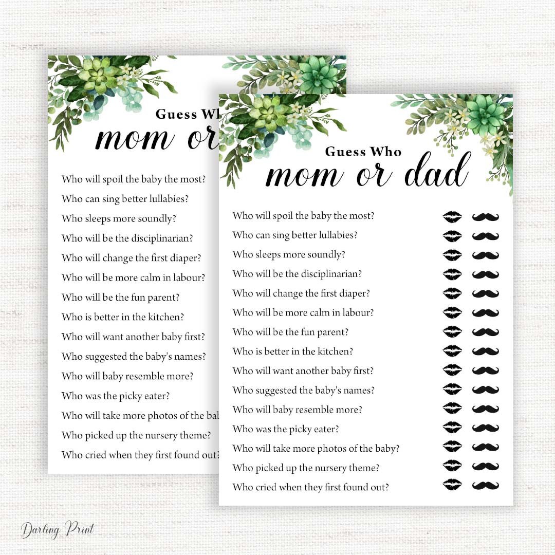 Mom or Dad Baby Shower Game, Guess Who Mom or Dad, Mommy or Daddy Game ...