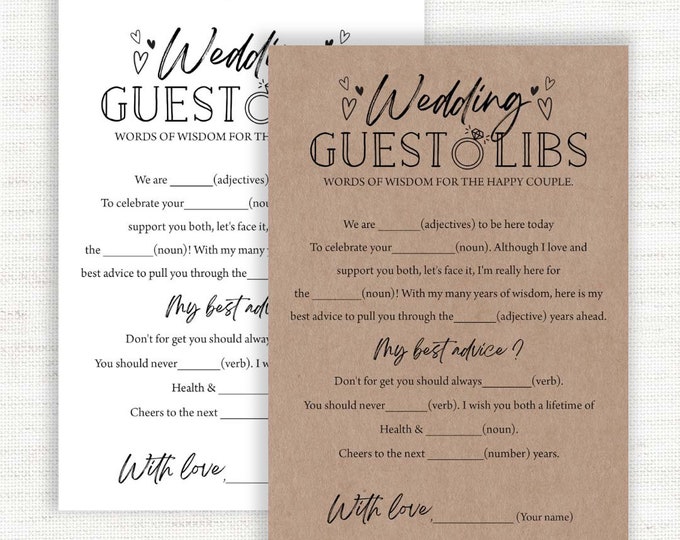 Marriage Advice Cards, Wedding Mad Libs, Printable Wedding Game ...