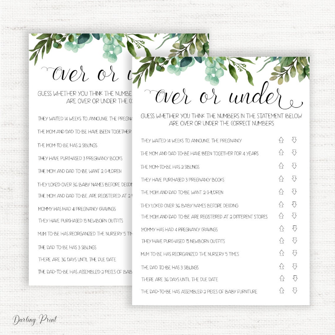 Over or Under Baby Shower Game, Minimalist Baby Shower Game, Baby ...