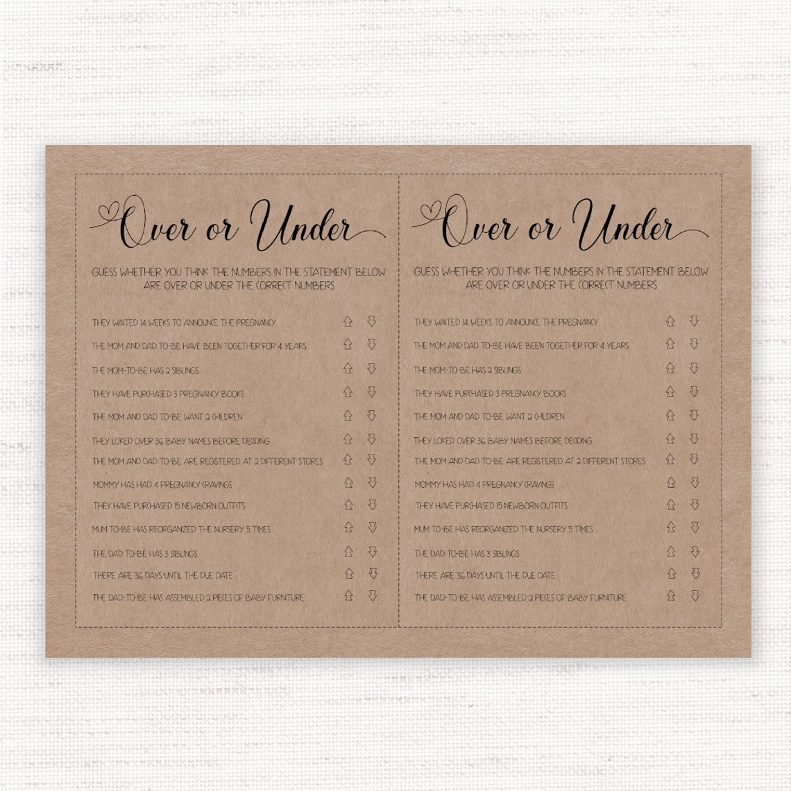 Over or Under Baby Shower Game, Minimalist Baby Shower Game, Baby ...