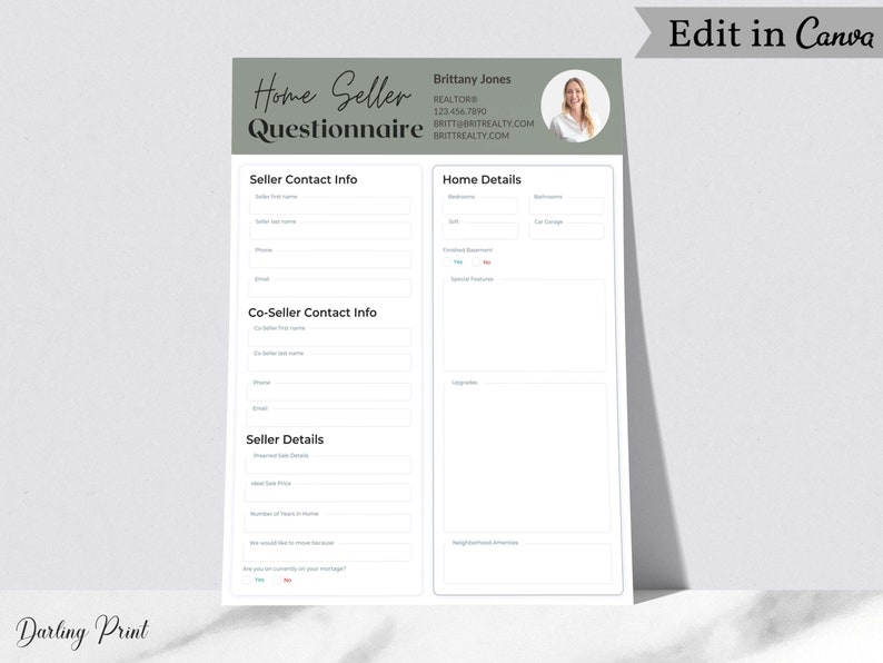 Real Estate Home Seller Questionnaire, Editable Seller Survey ...