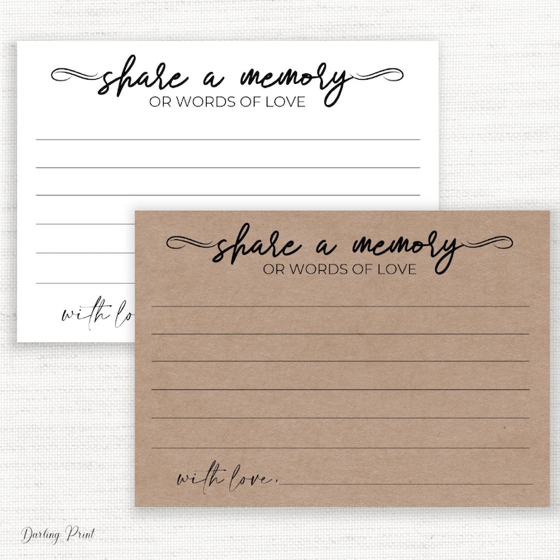 Share a Memory Card Printable, Share a Words of Love, Advice & Wishes ...
