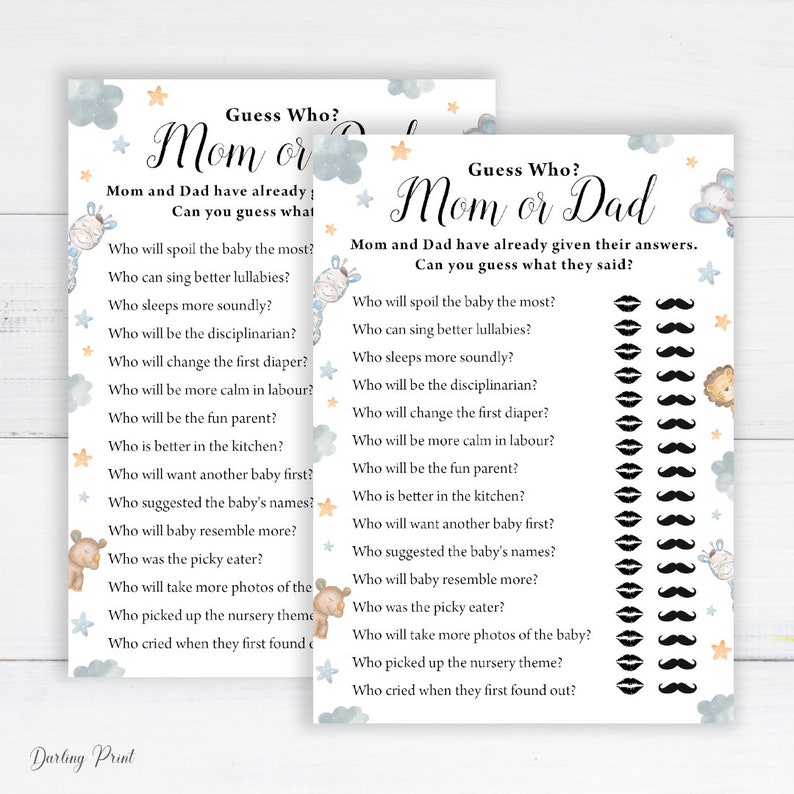 Mom or Dad Baby Shower Game, Guess Who Mom or Dad, Mommy or Daddy Game ...