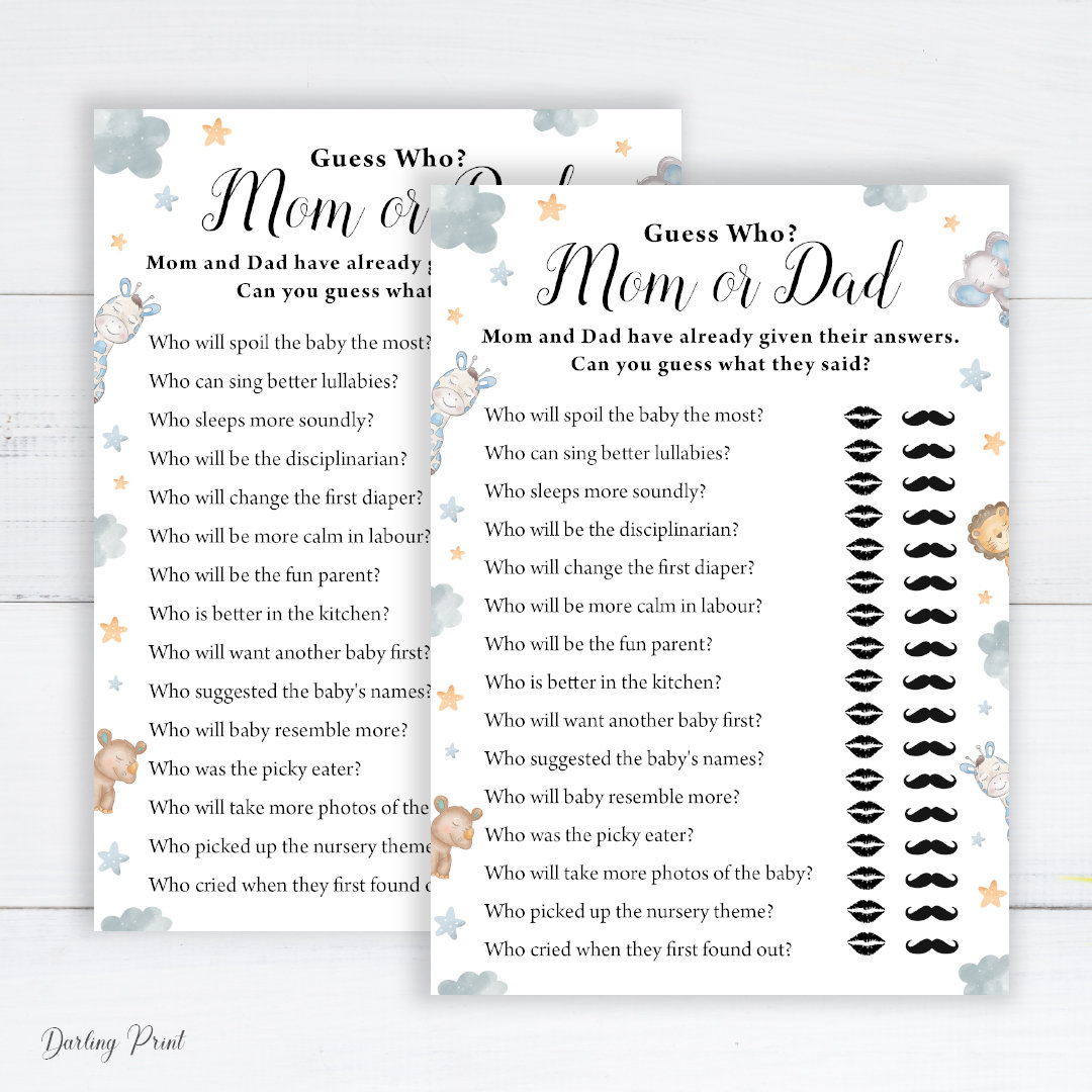 Mom or Dad Baby Shower Game, Guess Who Mom or Dad, Mommy or Daddy Game ...