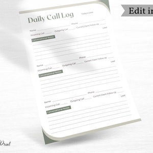 Daily Call Log, Real Estate Lead Tracker, Realtor Form, Realtor Daily ...