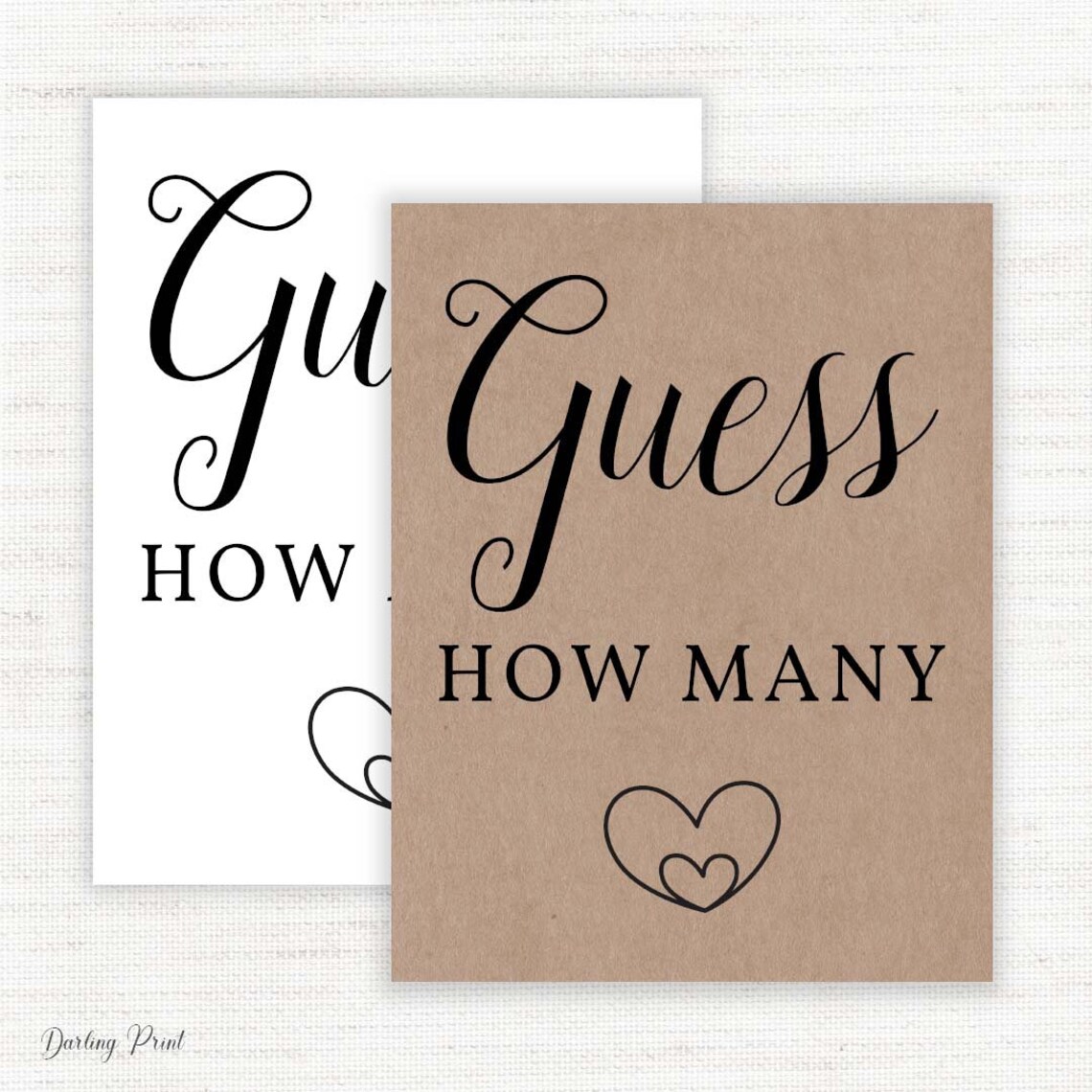 Guess How Many Sign and Cards, Bridal Shower Guess How Many Kisses ...