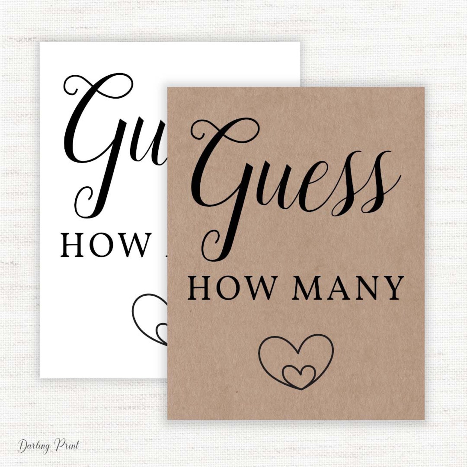 Guess How Many Sign and Cards, Bridal Shower Guess How Many Kisses ...