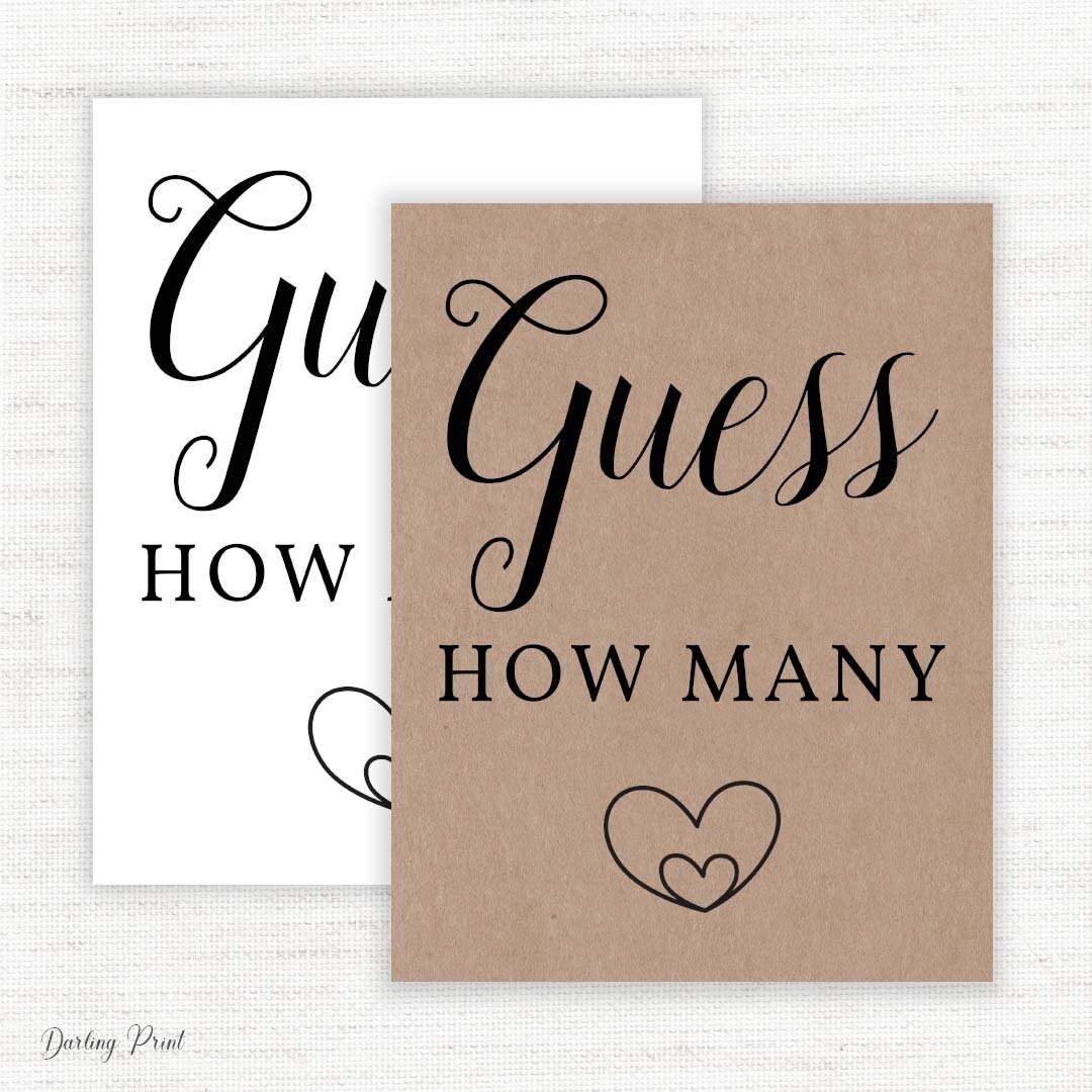 Guess How Many Sign and Cards, Bridal Shower Guess How Many Kisses ...
