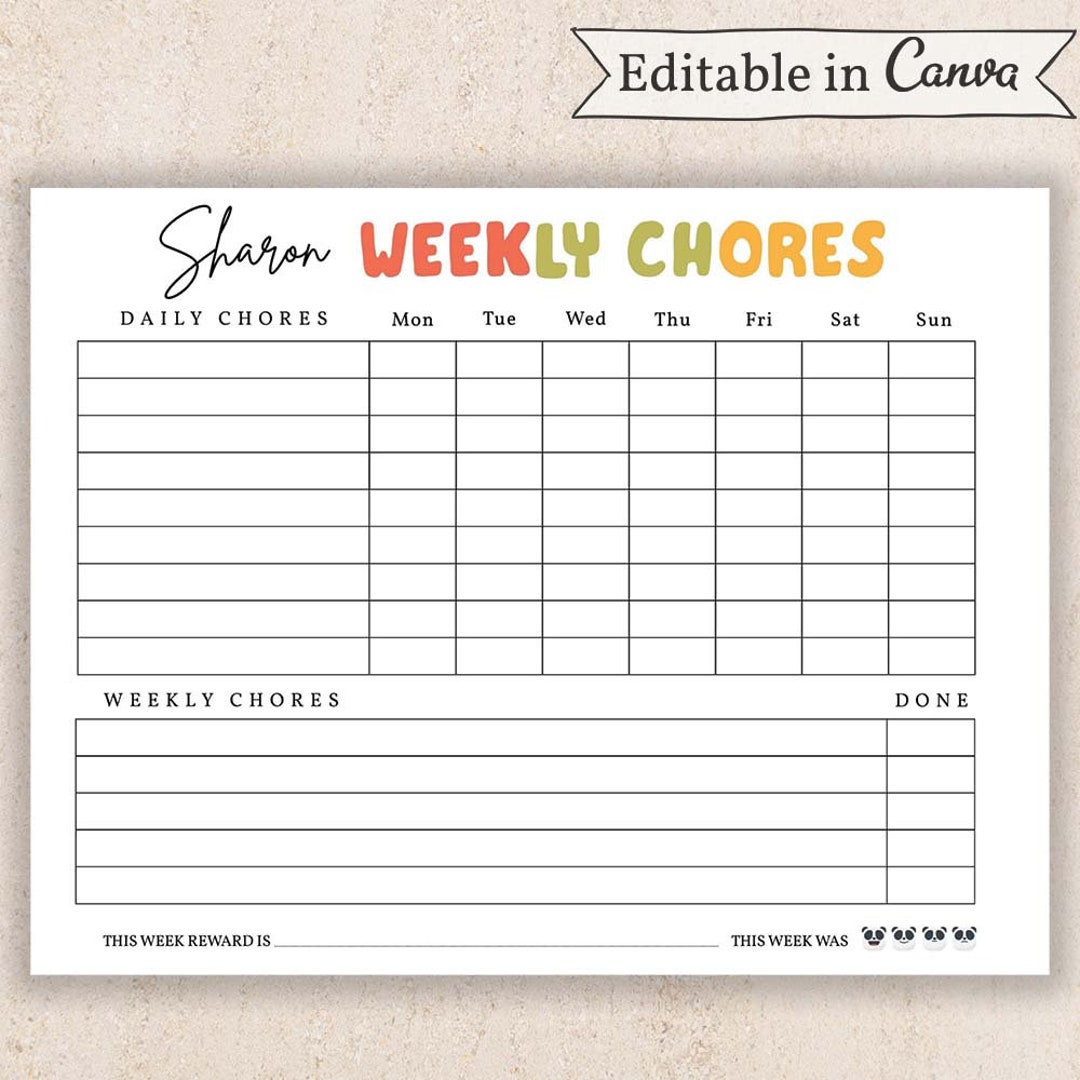 Weekly Daily Chore Chart for Kids, Responsibility Chore Chart, Before ...