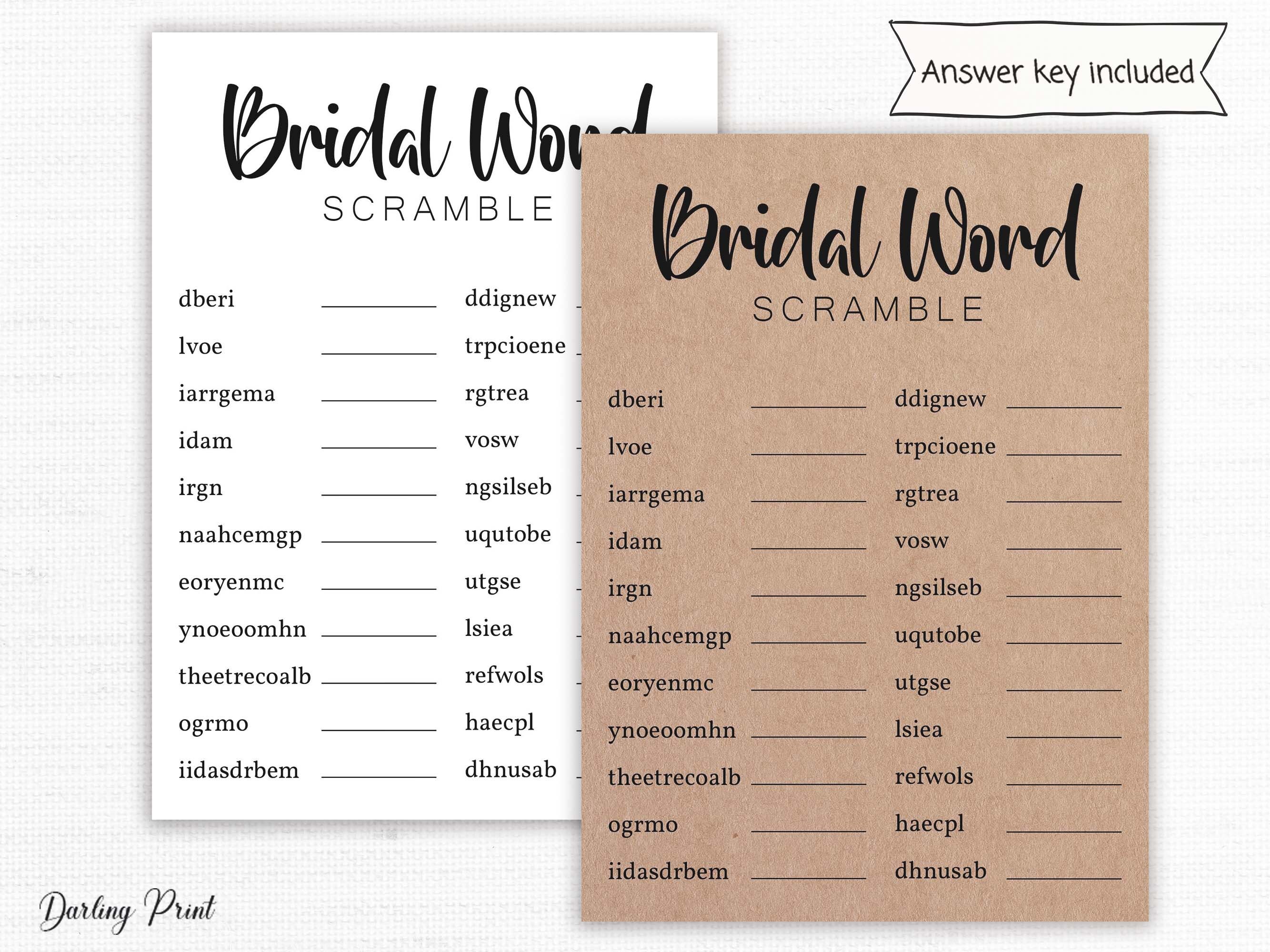 Wedding Word Scramble With Answers