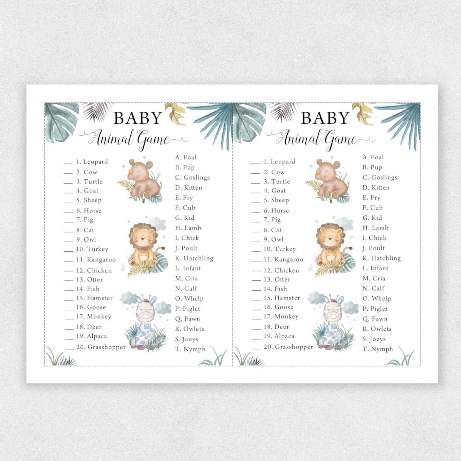 Baby Animal Game Baby Shower, Name That Baby Animal Shower Games, Guess ...
