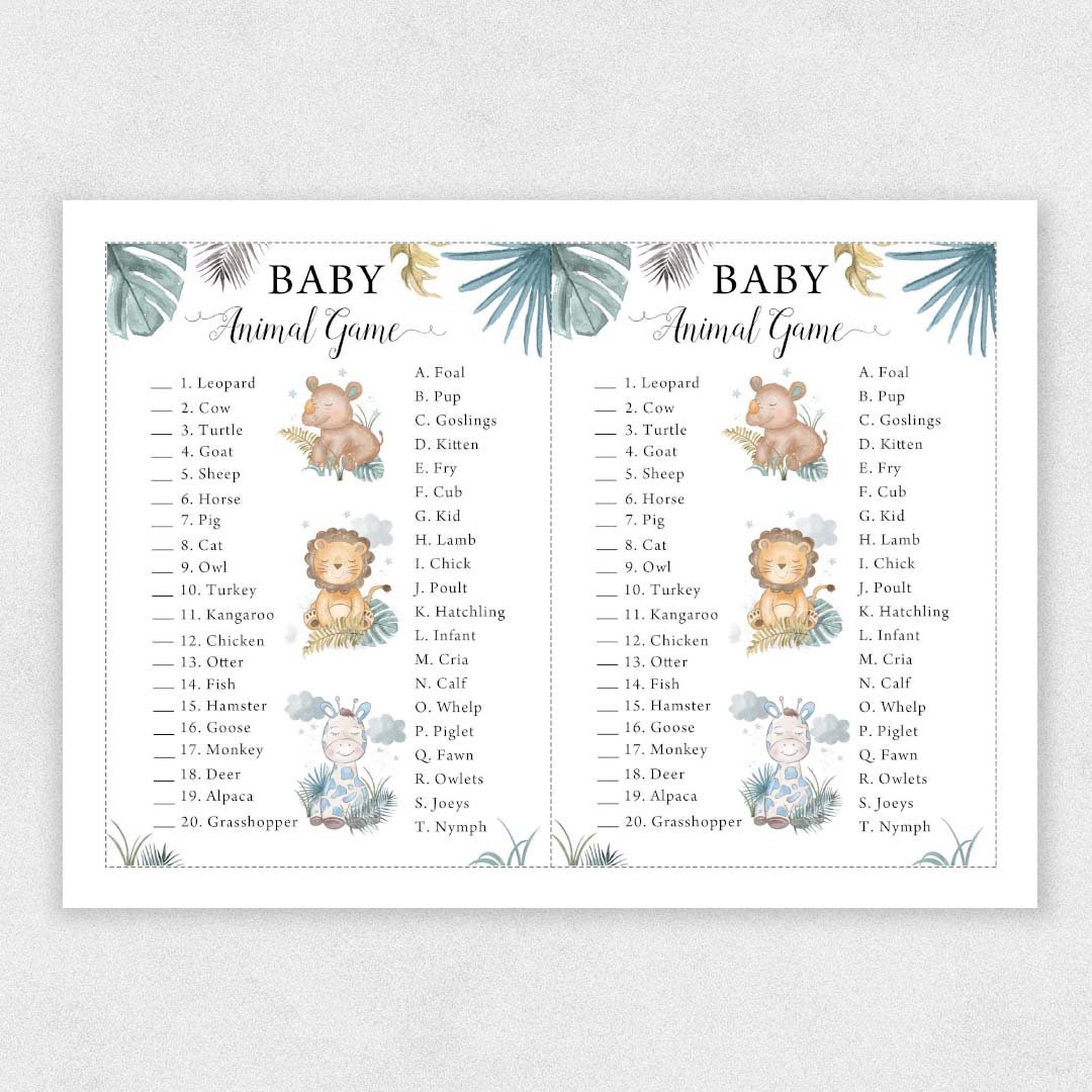 Baby Animal Game Baby Shower, Name That Baby Animal Shower Games, Guess ...