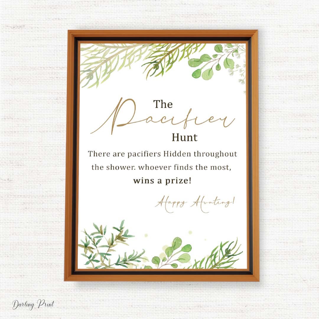 Pacifier Hunt Baby Shower Games, Find the Pacifiers Game, Greenery and ...