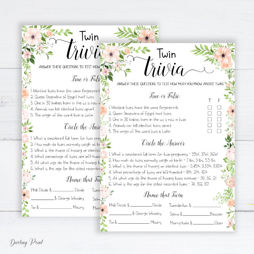 Twin Trivia Baby Shower Games, TRUE or FALSE- Twins Trivia Baby Shower ...