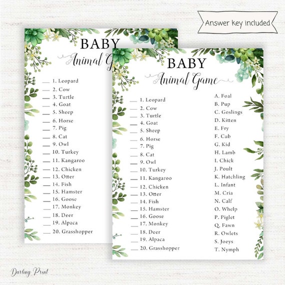 Baby Animal Game Baby Shower Name That Baby Animal Shower - Etsy