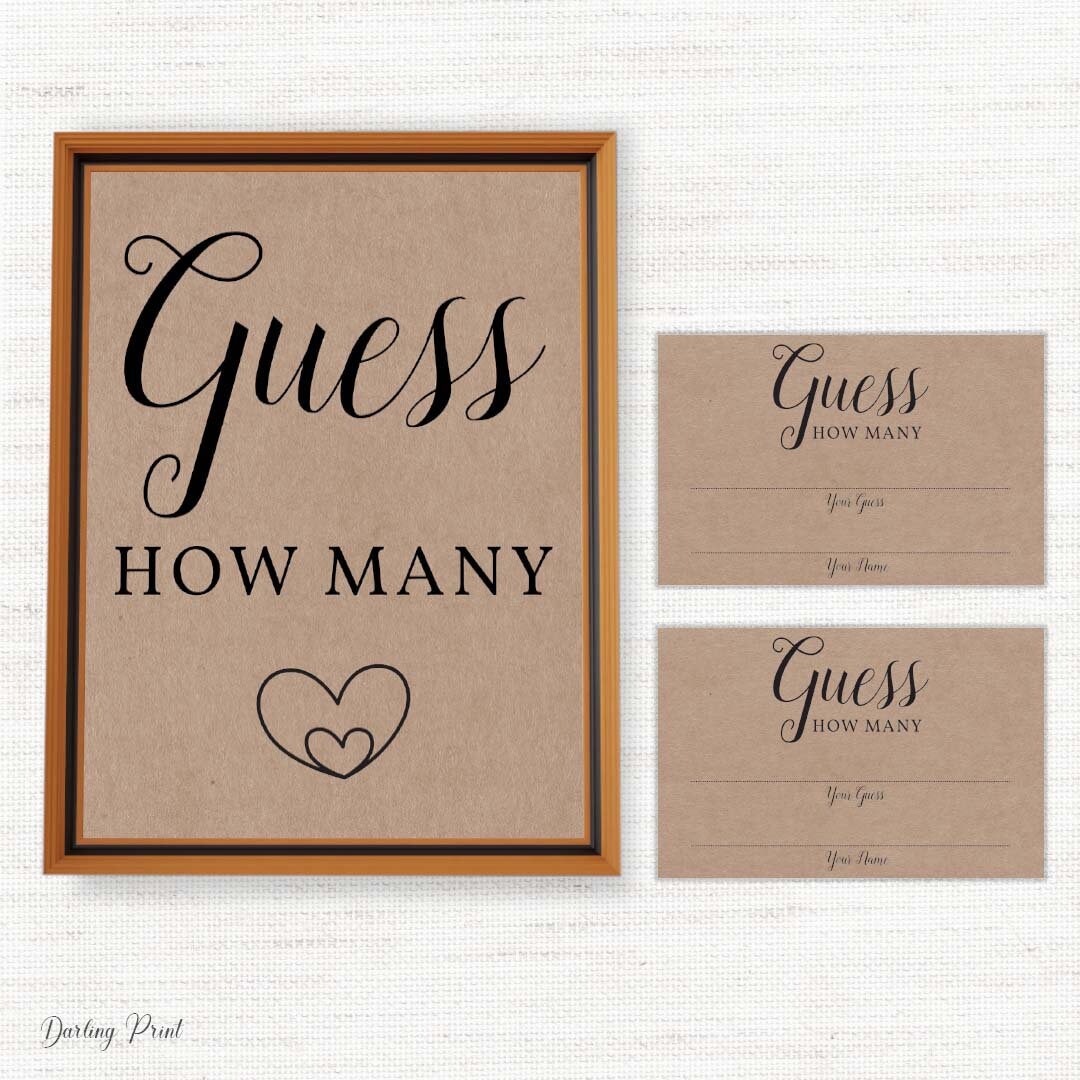 Guess How Many Sign and Cards, Bridal Shower Guess How Many Kisses ...