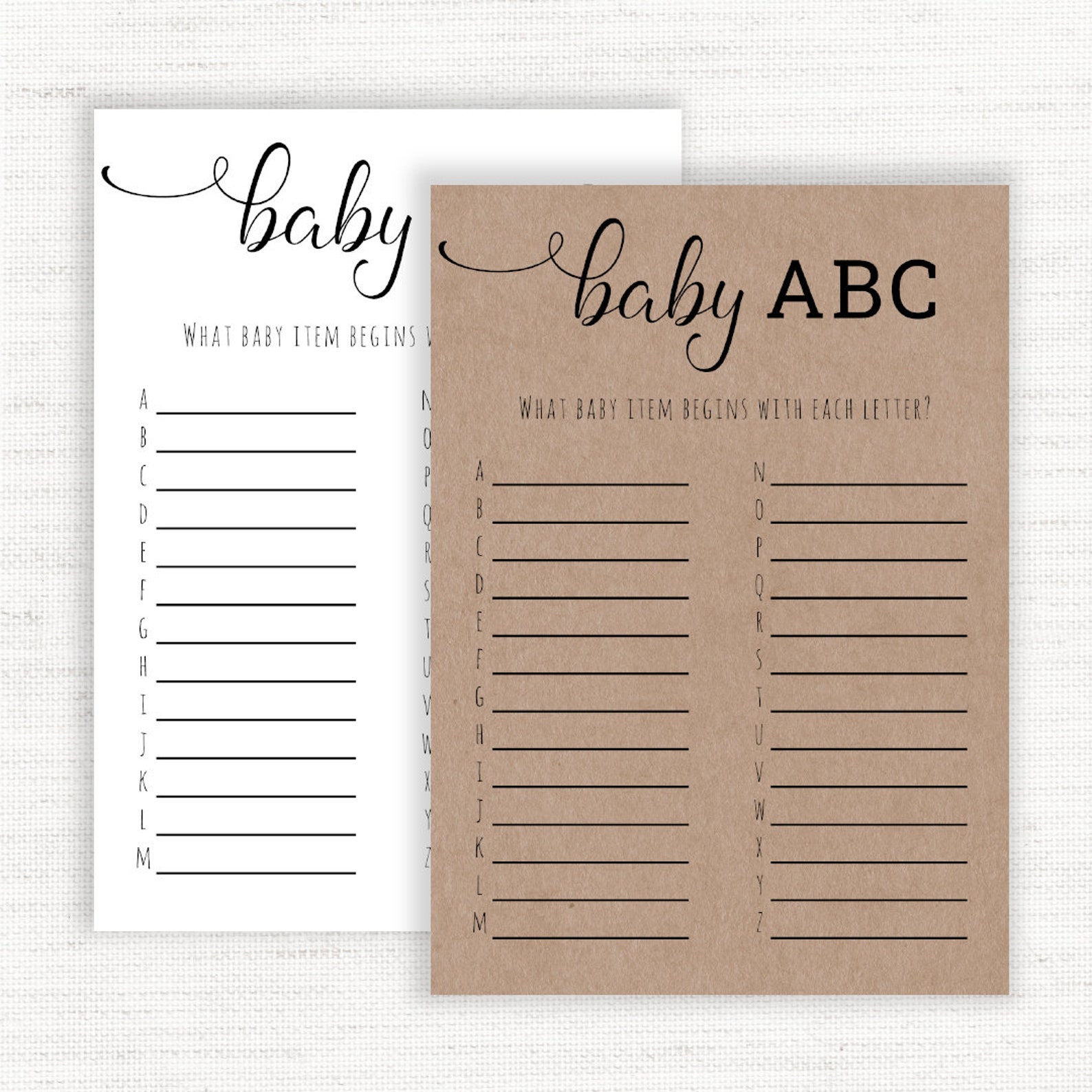 Baby Abc Game, a to Z Item Name Baby Shower Games, Baby Items Game ...