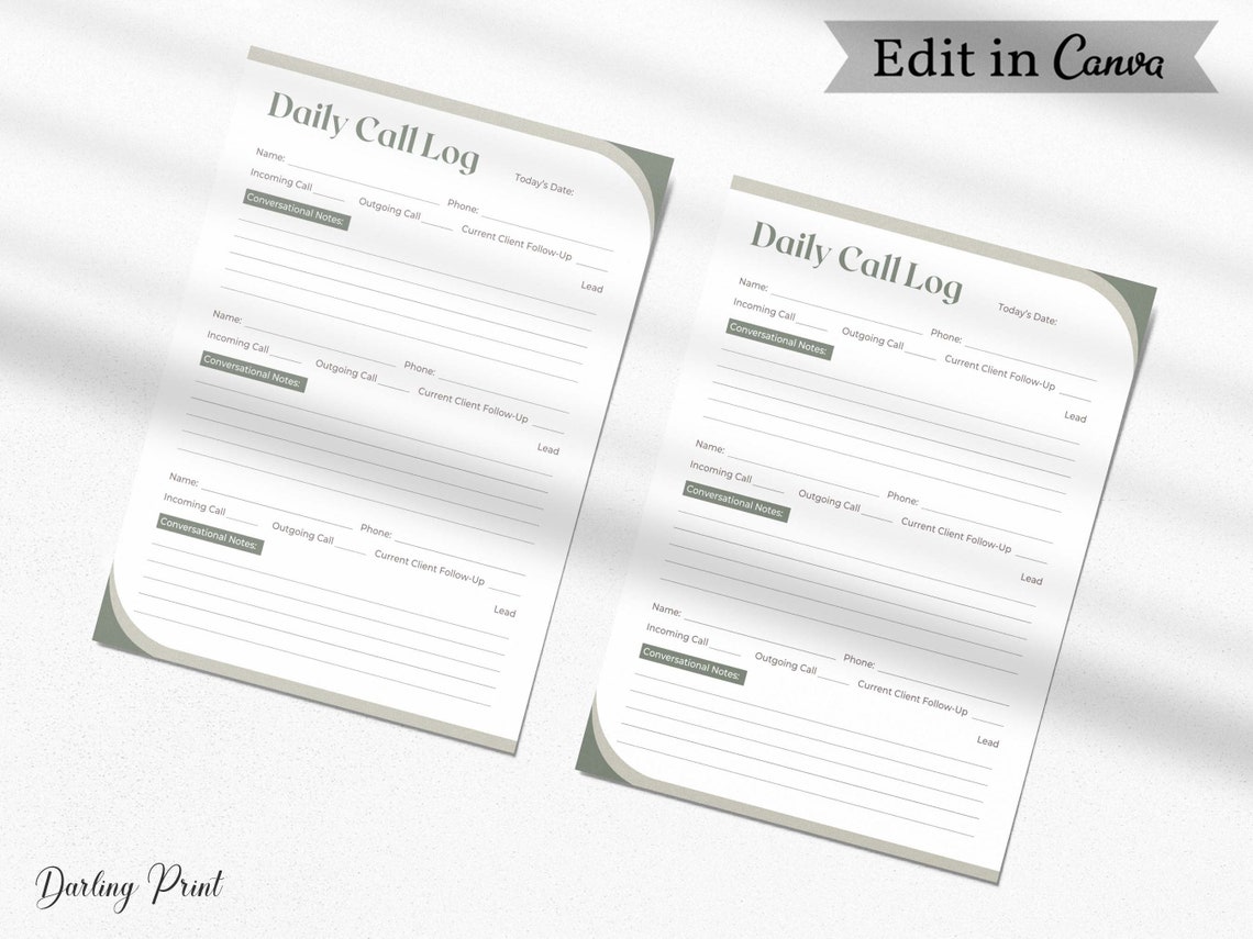 Daily Call Log, Real Estate Lead Tracker, Realtor Form, Realtor Daily ...