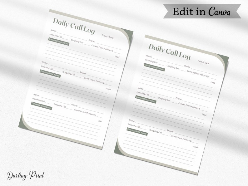 Daily Call Log, Real Estate Lead Tracker, Realtor Form, Realtor Daily ...