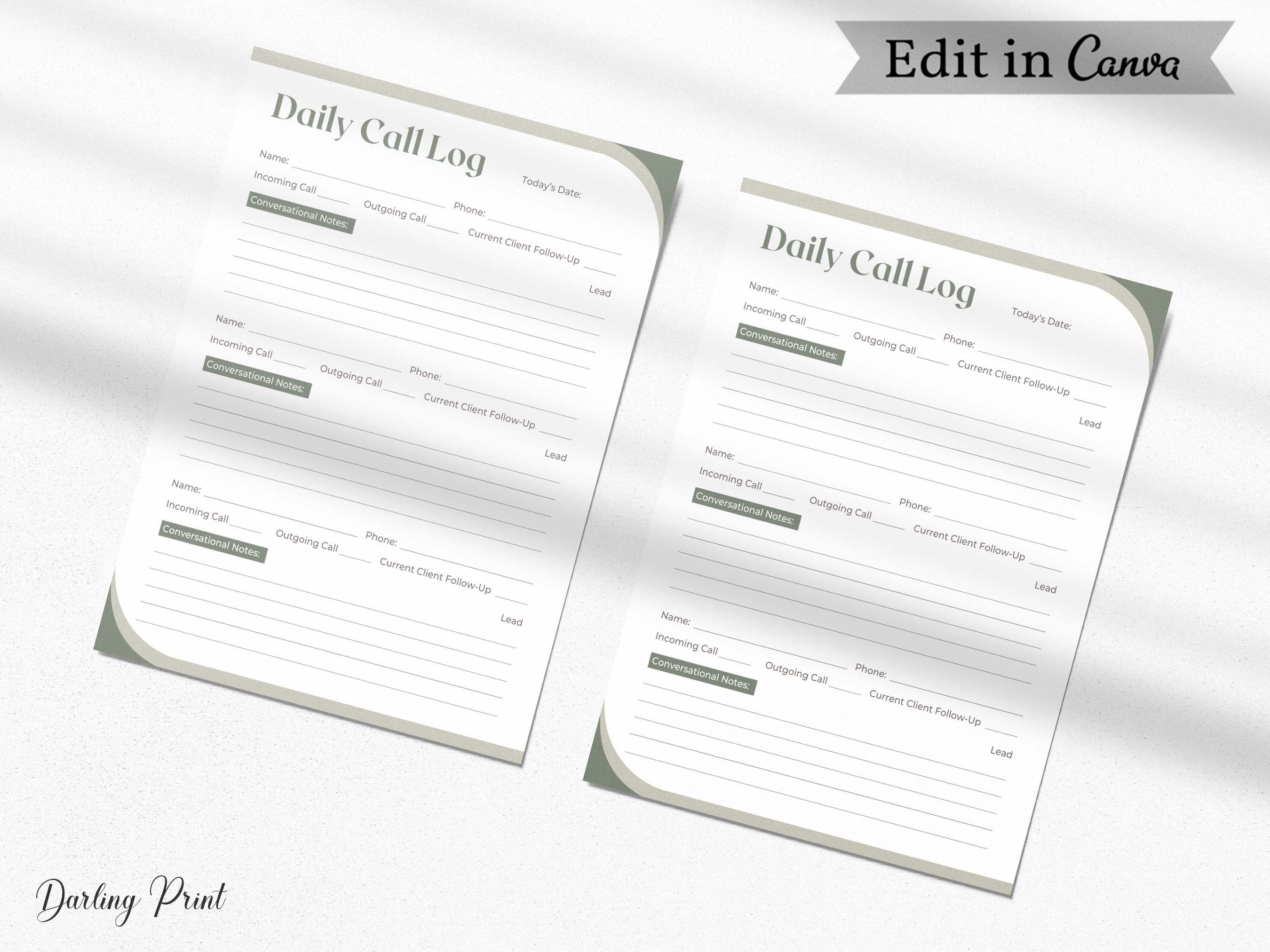 Daily Call Log, Real Estate Lead Tracker, Realtor Form, Realtor Daily ...