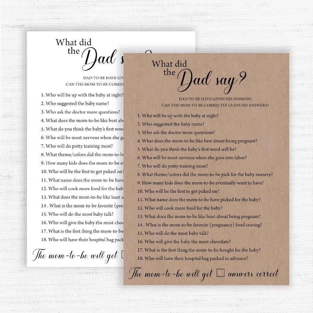 What Did the Dad Say, What Did the Daddy Say Baby Shower Game, Baby ...