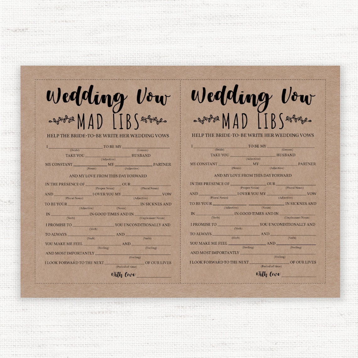 Wedding Vows Mad Libs Game, Wedding Mad Libs, Fun Bridal Shower ...