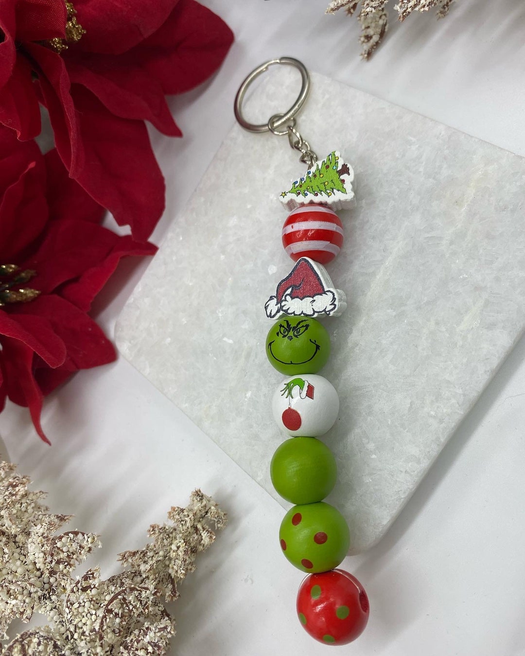 The Grinch Beaded Keychain - Etsy